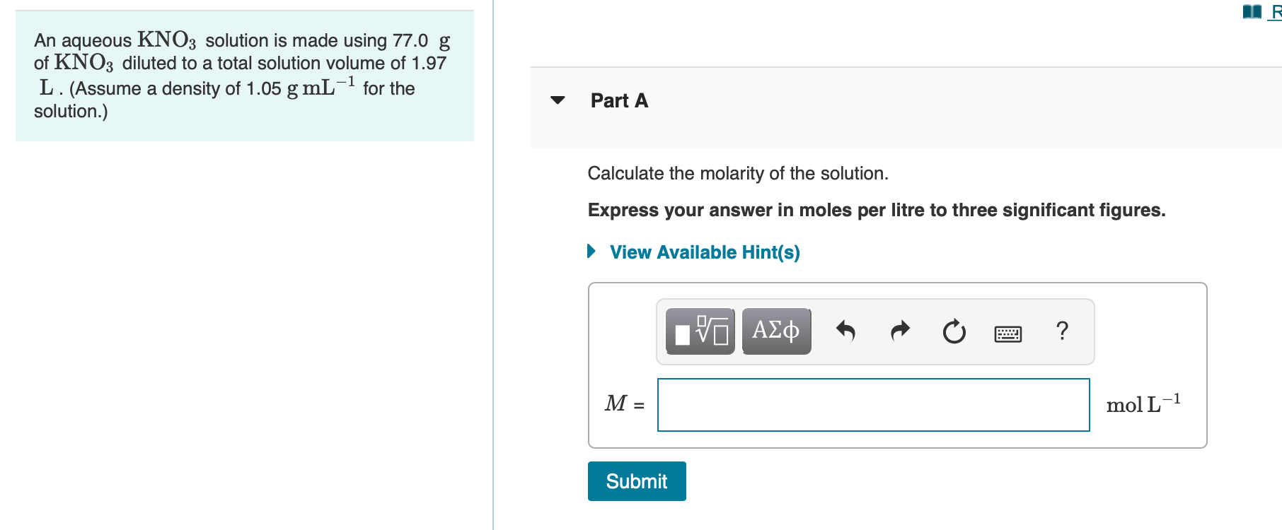 Solved An aqueous KNO3 solution is made using 77.0 g of KNO3 | Chegg.com