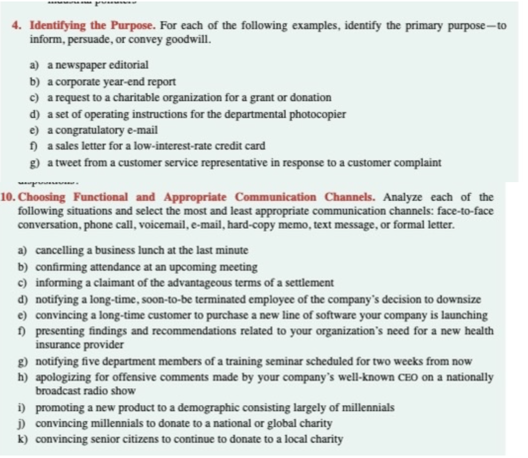 4. Identifying the Purpose. For each of the following | Chegg.com
