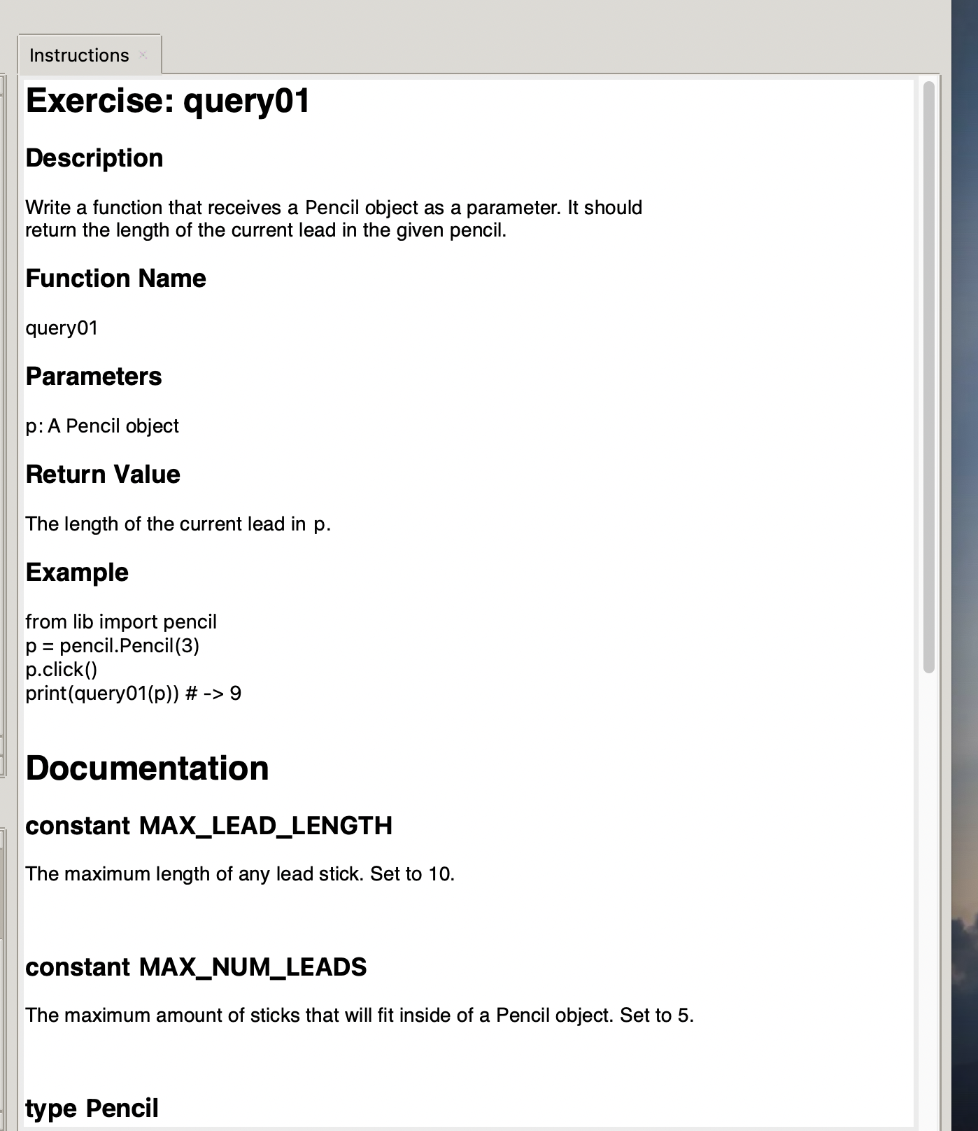 Solved Exercise: query01 Description Write a function that | Chegg.com