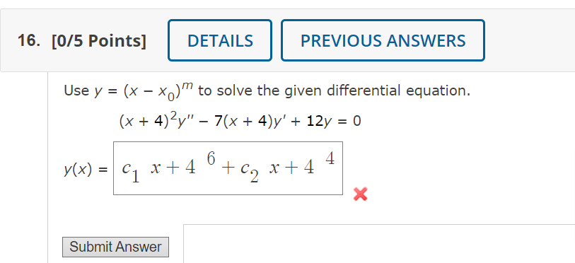 Solved Use y=(x−x0)m to solve the given differential | Chegg.com
