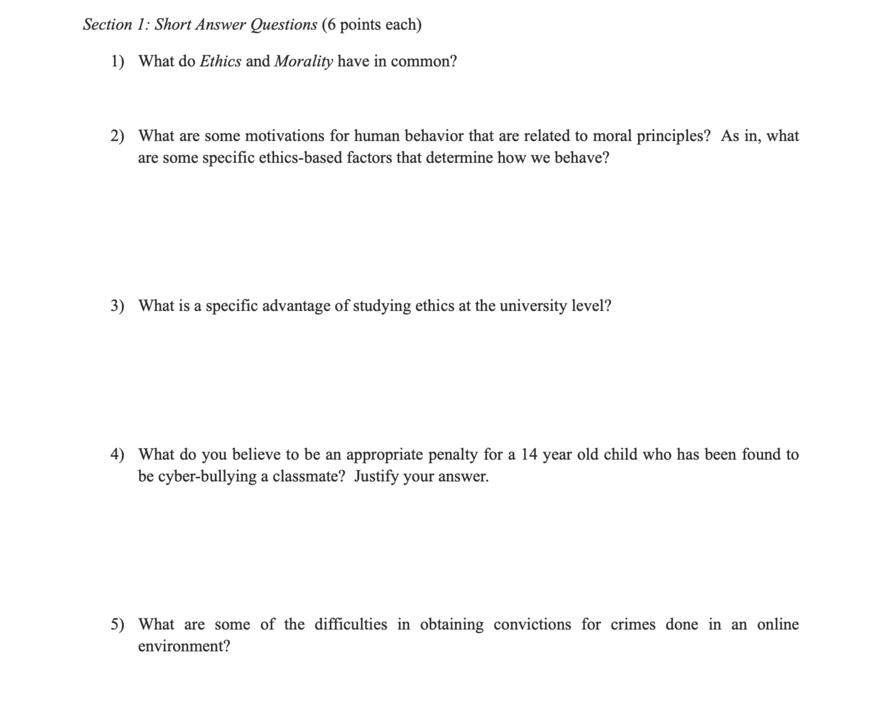 Solved Section 1 Short Answer Questions 6 points Each 1