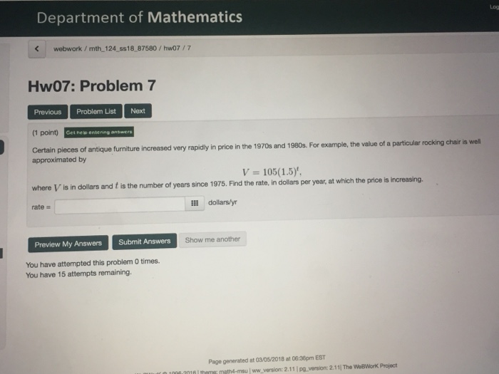 Solved Department of Mathematics Log | Chegg.com