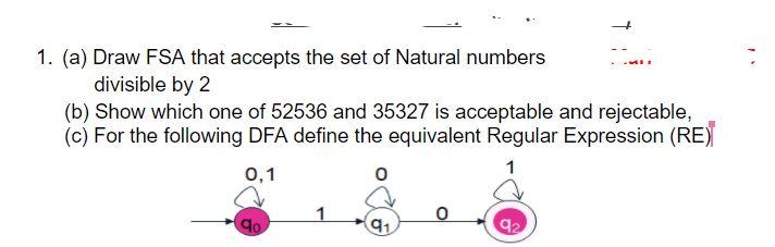 Solved 1. (a) Draw FSA that accepts the set of Natural | Chegg.com