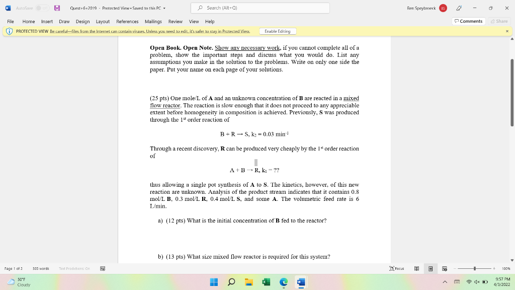 Solved AutoSave H Quest+5+2019 - Protected ViewSaved to this | Chegg.com