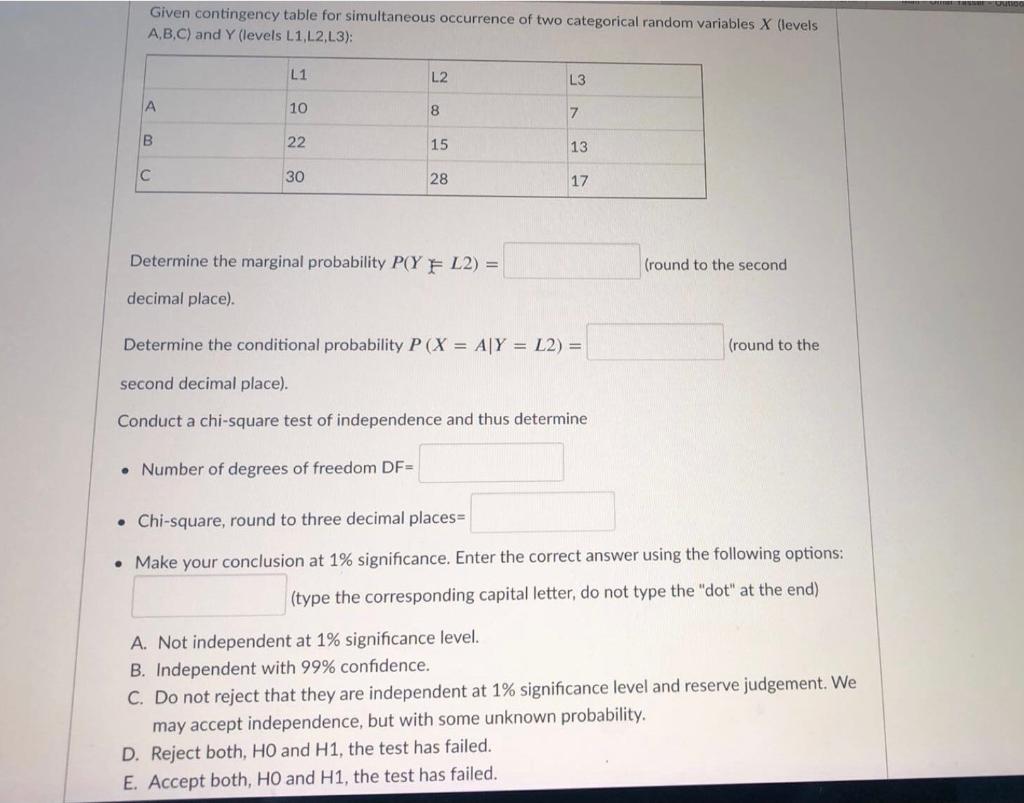 Solved Given contingency table for simultaneous occurrence | Chegg.com