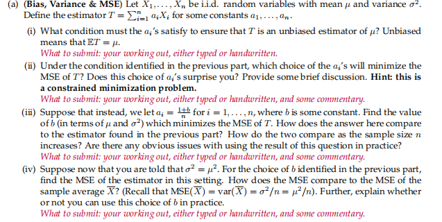 Solved (a) (Bias, Variance \\& MSE) Let \\( X_{1}, \\ldots, | Chegg.com
