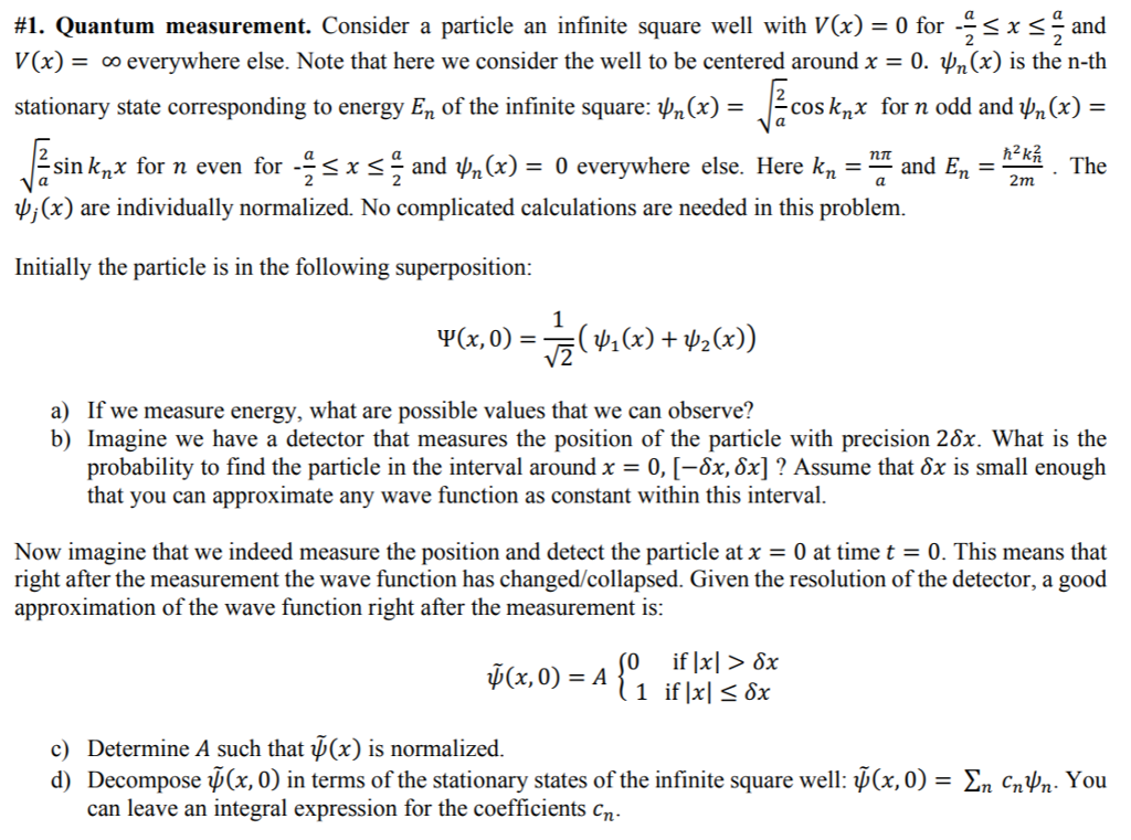 Solved #1. Quantum measurement. Consider a particle an | Chegg.com