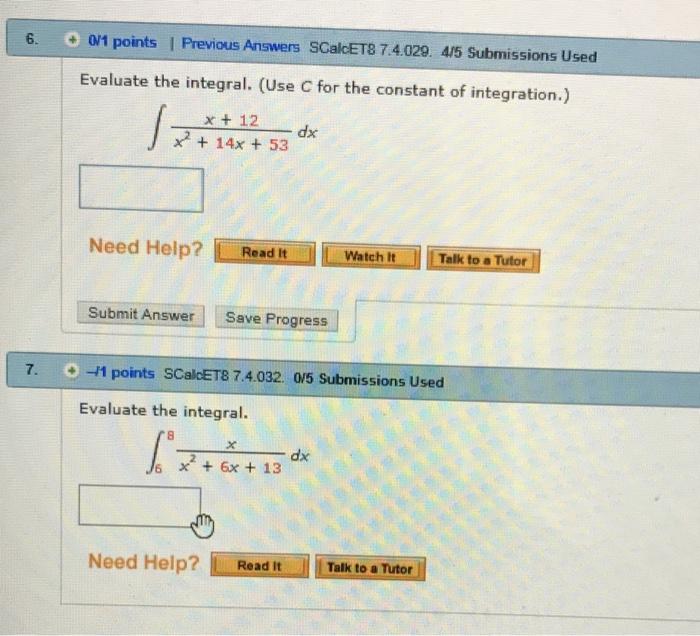 Solved 6. 01 points | Previous Answers SCalcET8 7.4.029. 415 | Chegg.com