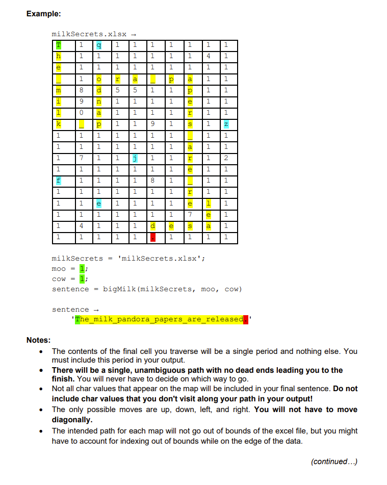 Function Name: bigMilk Inputs: 1. (char) The filename | Chegg.com