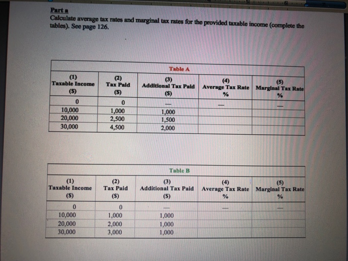 Solved Part Calculate average tax rates and marginal tax | Chegg.com