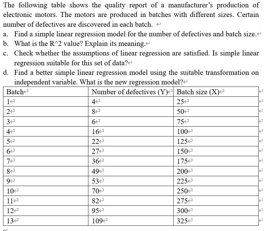 The following table shows the quality report of a | Chegg.com