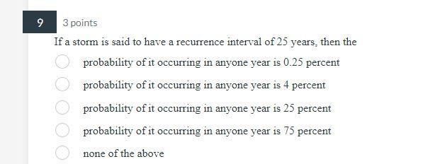 Solved 3 points If a storm is said to have a recurrence | Chegg.com