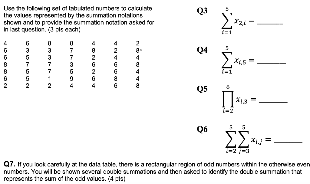 Solved 5 Q3 Use the following set of tabulated numbers to | Chegg.com