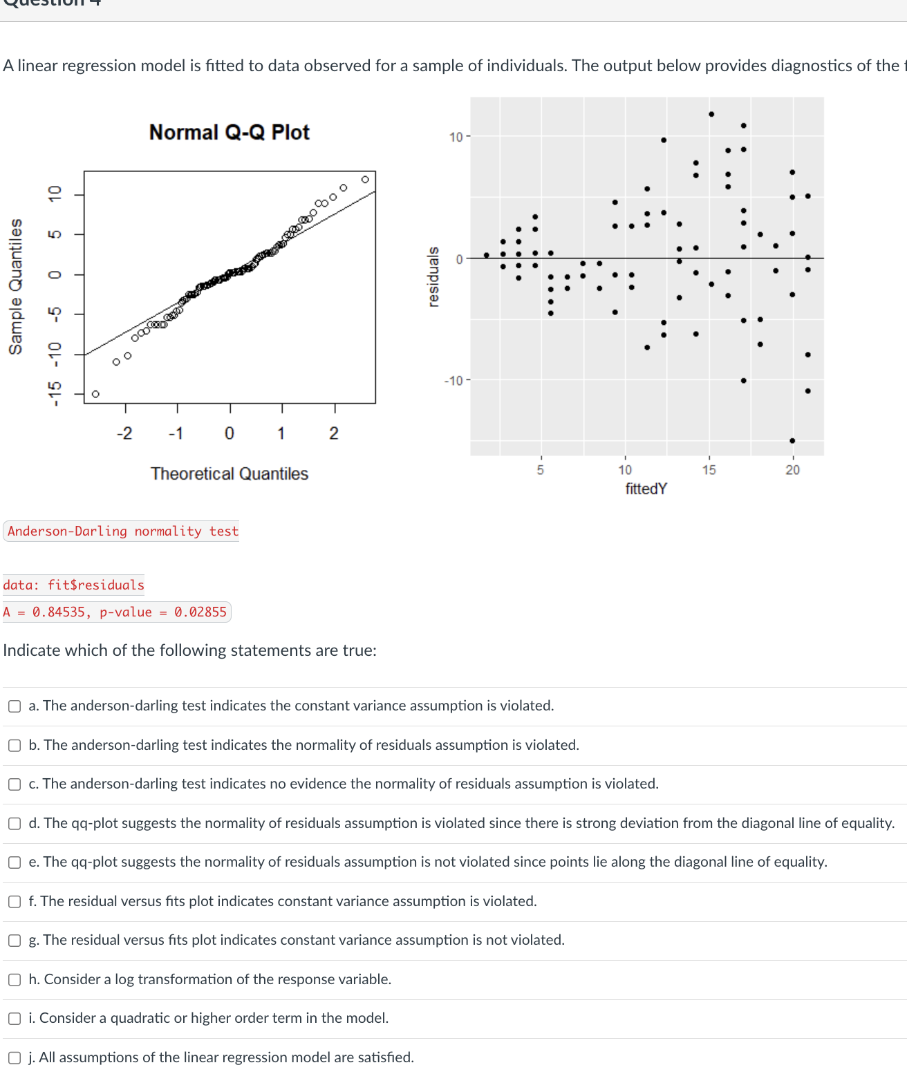Solved A linear regression model is fitted to data observed | Chegg.com