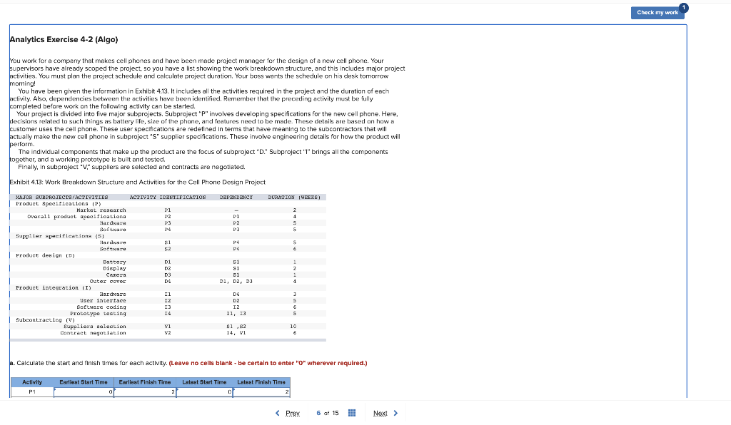 Solved Analytics Exercise 4-2 (Algo) You work for a company | Chegg.com