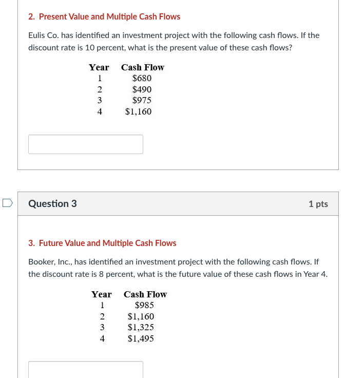 Solved 2. Present Value and Multiple Cash Flows Eulis Co. | Chegg.com