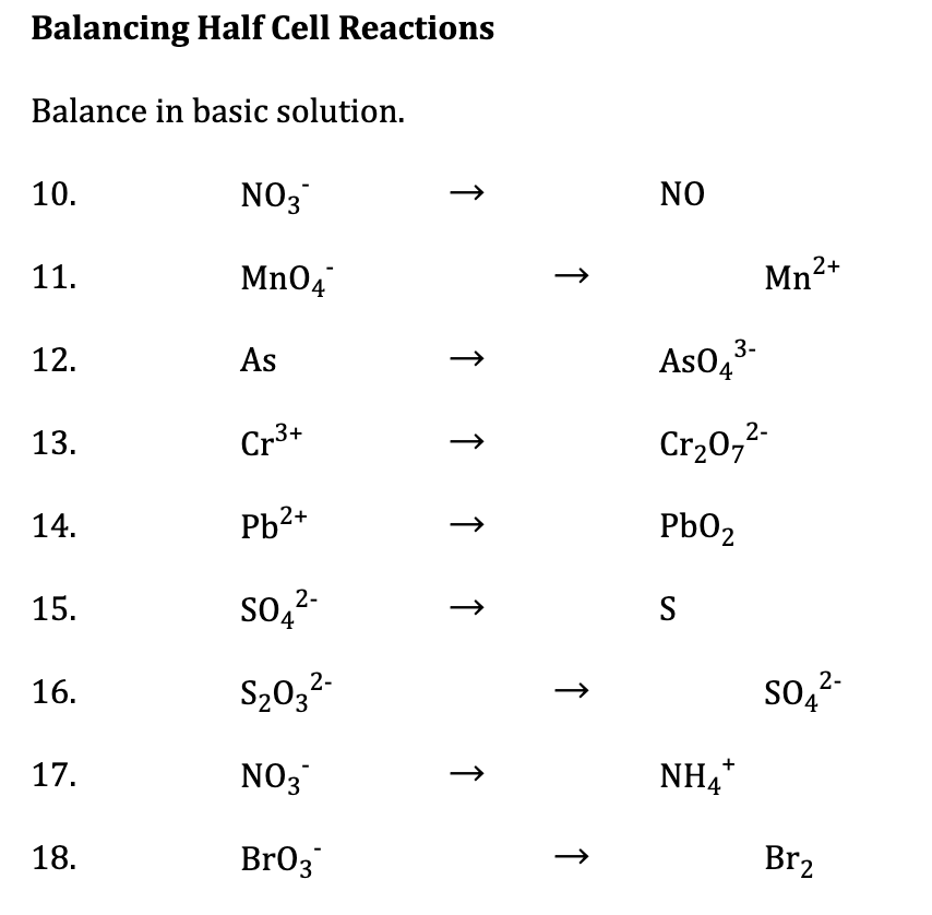 Solved Balancing Half Cell Reactions Balance in basic | Chegg.com