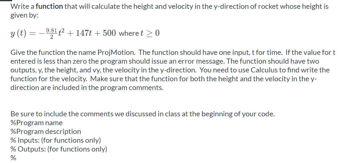 Solved Write a function that will calculate the height and | Chegg.com