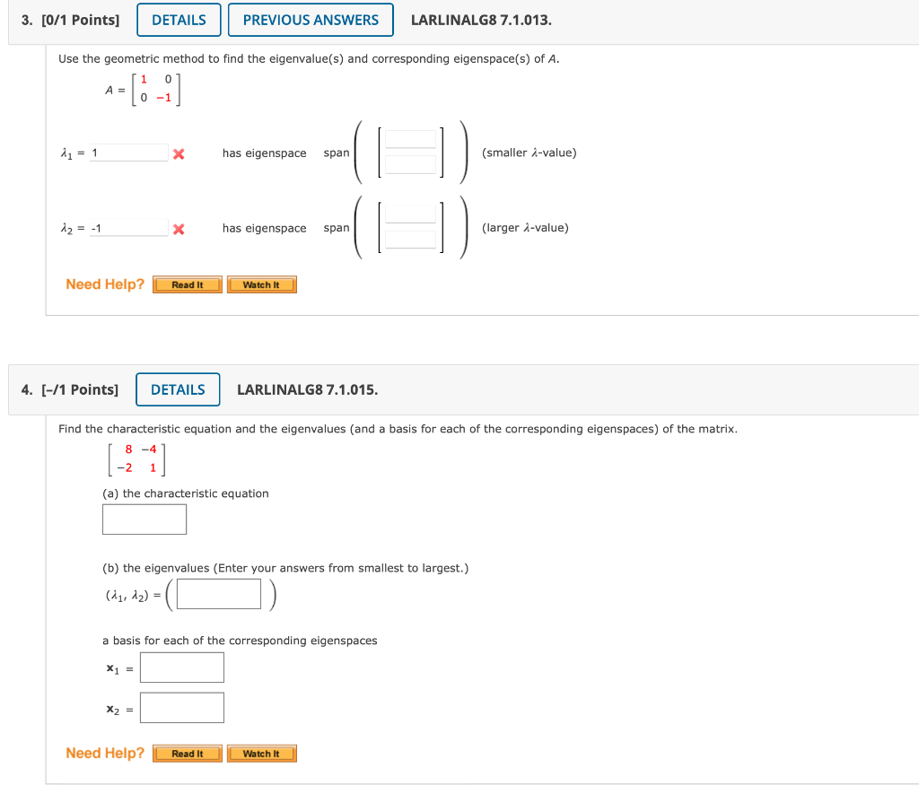 Solved Use the geometric method to find the eigenvalue(s) | Chegg.com