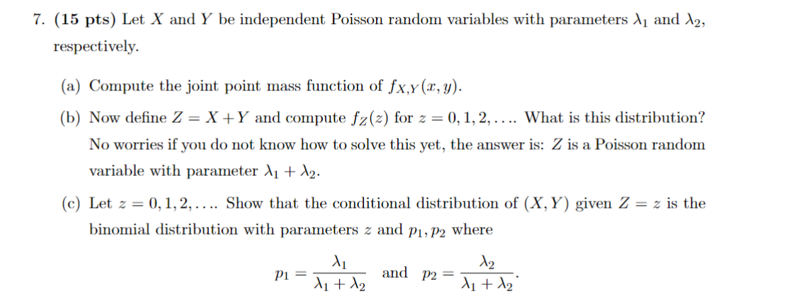 Solved 7 15 Pts Let X And Y Be Independent Poisson Random 