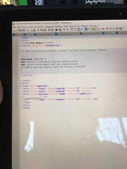 Solved CUsersiandrelDownloadsUS and form (2)html - Notepad+ | Chegg.com