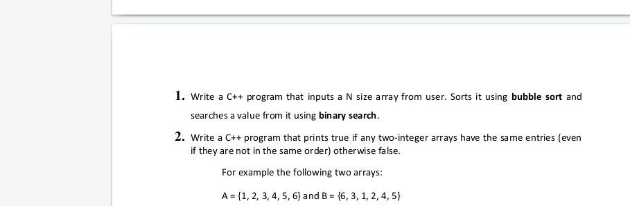 Solved 1. Write a C++ program that inputs a N size array | Chegg.com