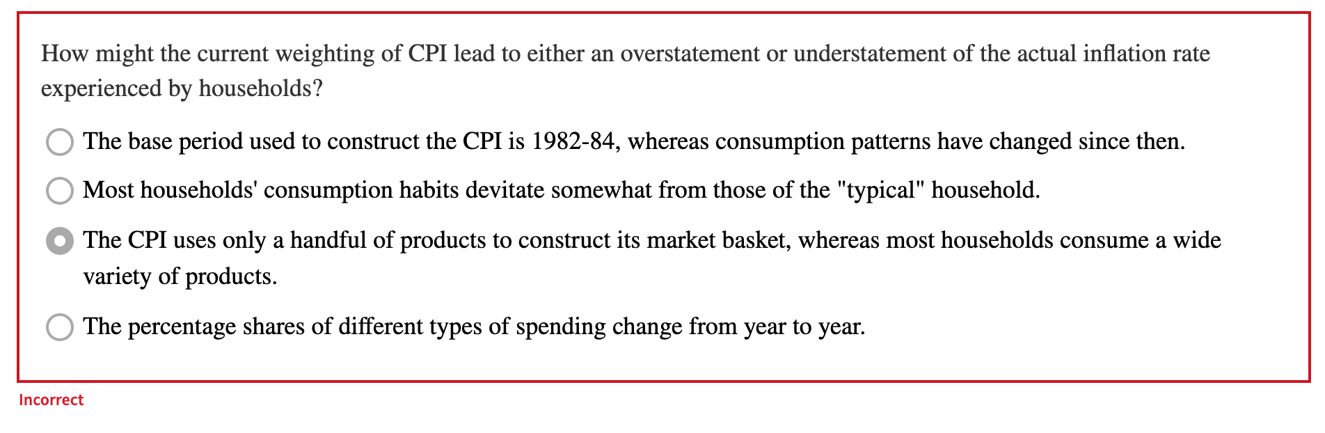 Solved How might the current weighting of CPI lead to either | Chegg.com