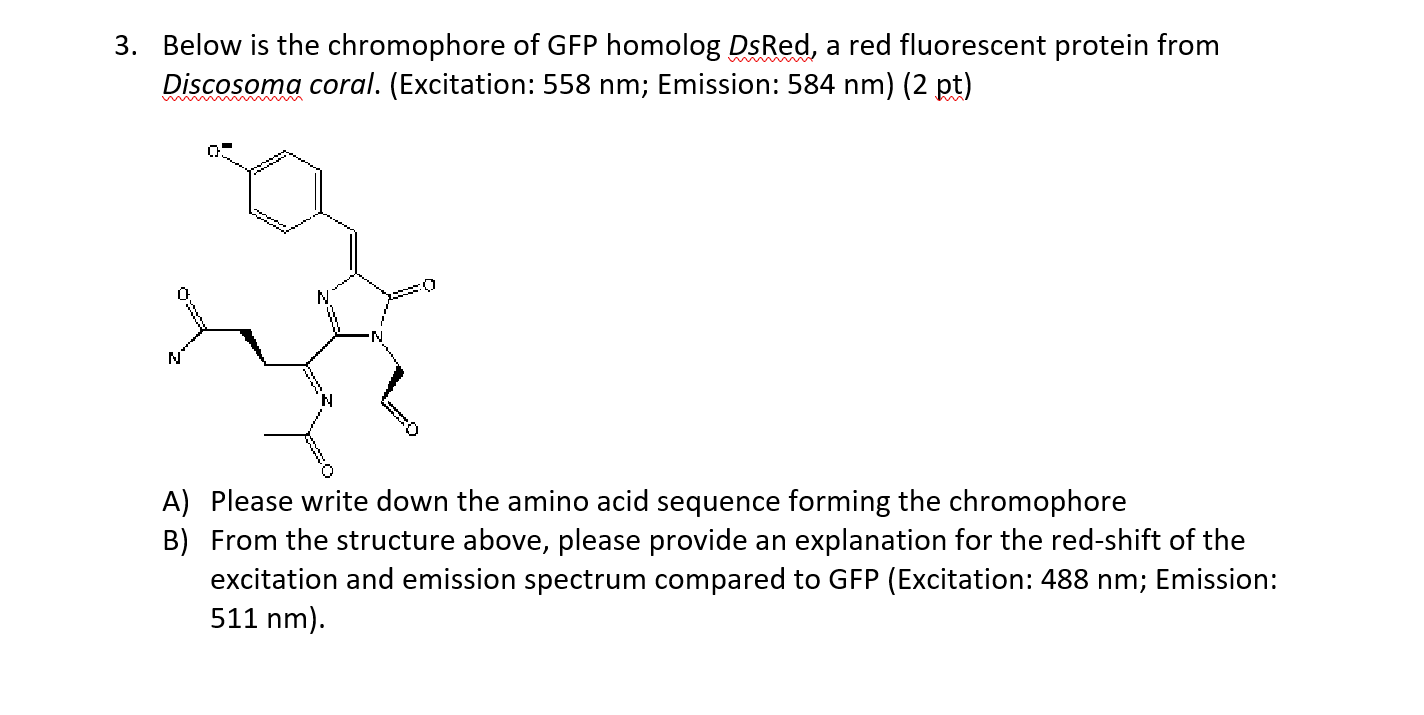 3. Below is the chromophore of GFP homolog DsRed, a | Chegg.com