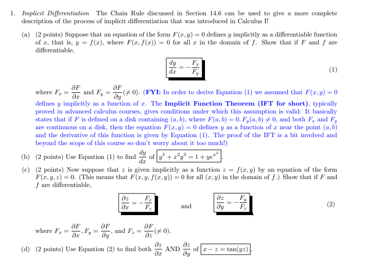 Solved 1. Implicit Differentiation The Chain Rule discussed | Chegg.com