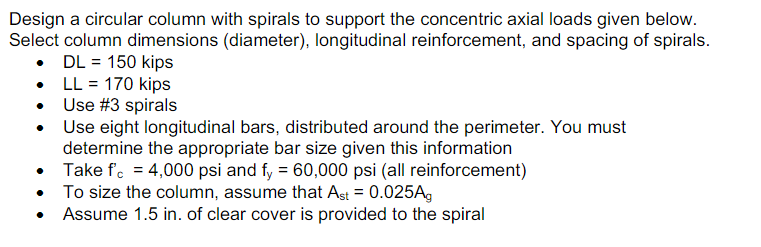 Solved Design a circular column with spirals to support the | Chegg.com