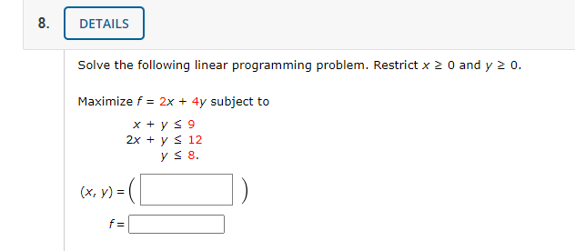 Solved 8. DETAILS Solve the following linear programming | Chegg.com