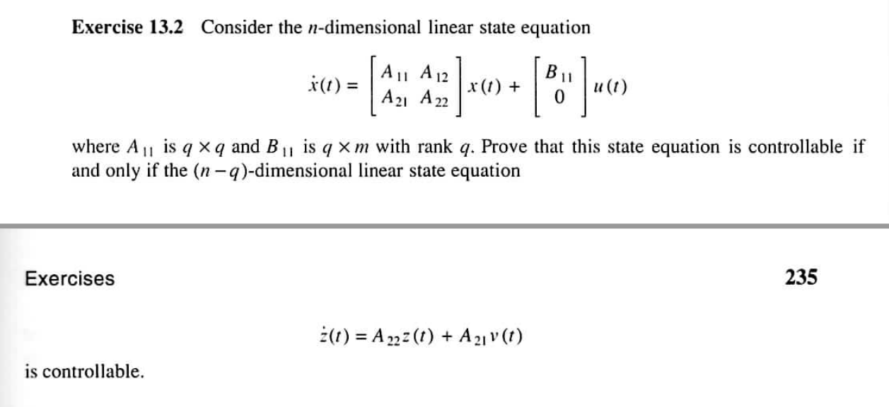 Solved Exercise 13.2 Consider the n-dimensional linear state | Chegg.com