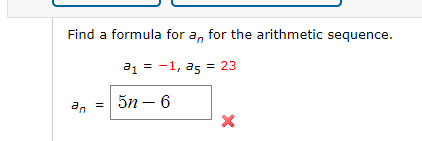 Solved Find a formula for a, for the arithmetic sequence. a1 | Chegg.com