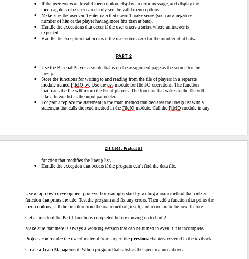 Solved 1 |A project to manage a baseball team's information | Chegg.com