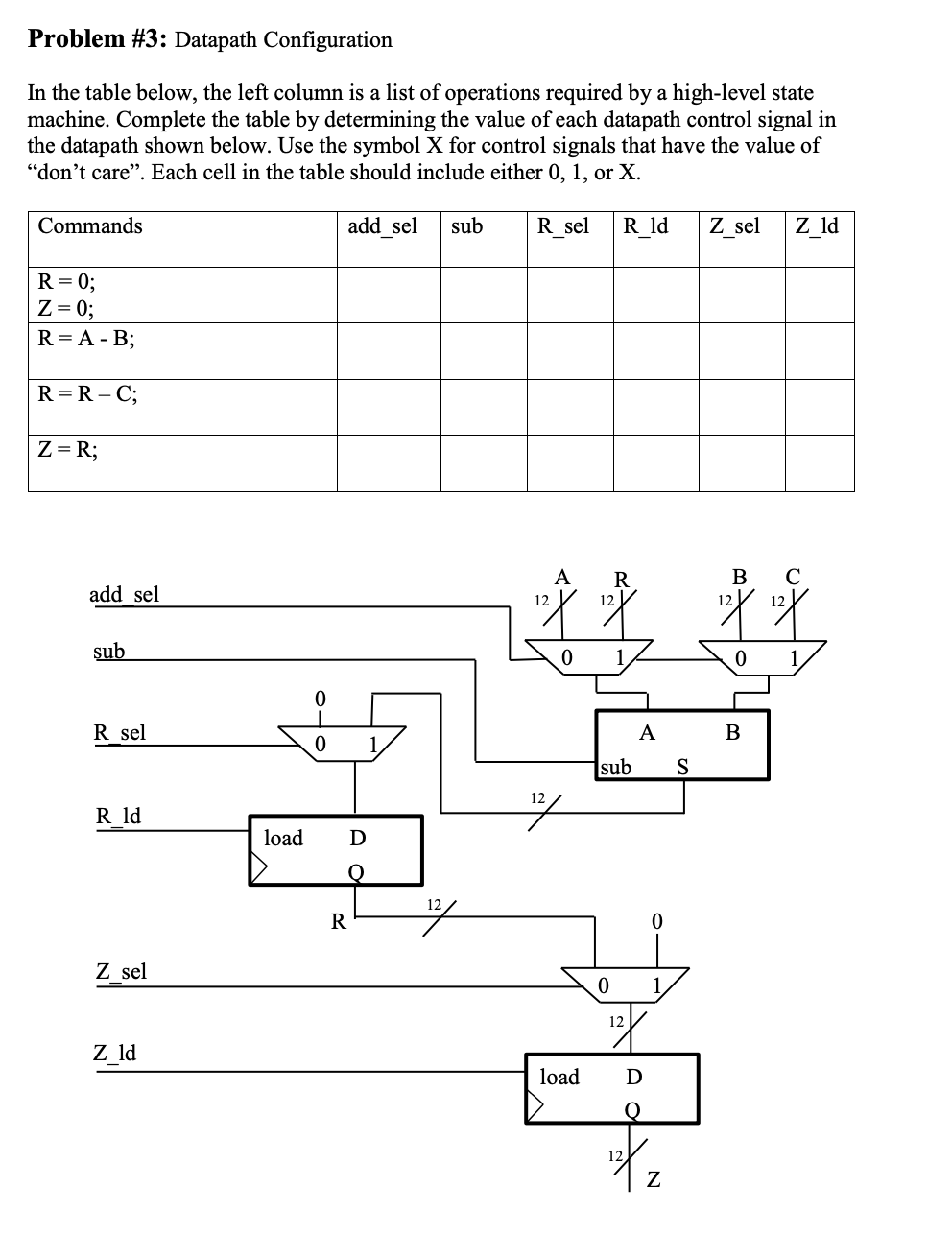 Solved Problem #3: Datapath Configuration In the table | Chegg.com