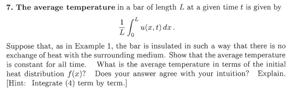 Solved 7. The average temperature in a bar of length L at a | Chegg.com