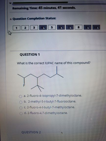 Solved Remaining Time: 45 minutes, 41 seconds. * Question | Chegg.com