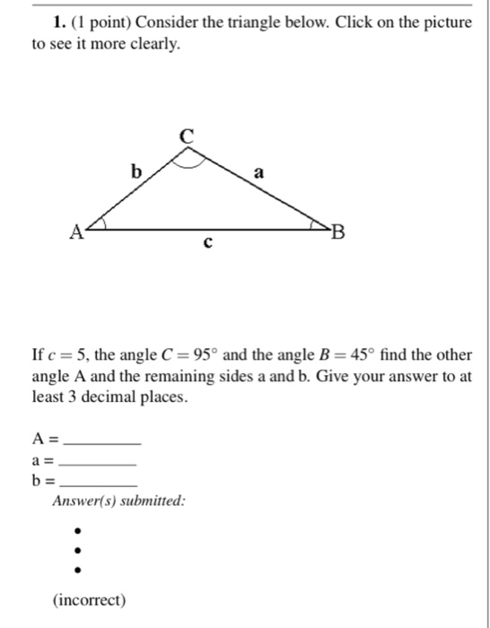Solved Consider the triangle below. If c=5 the angle C = 95 | Chegg.com
