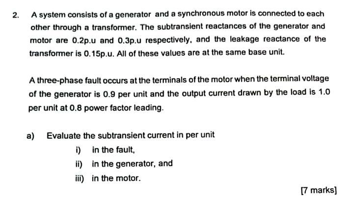 Solved 2. A system consists of a generator and a synchronous | Chegg.com