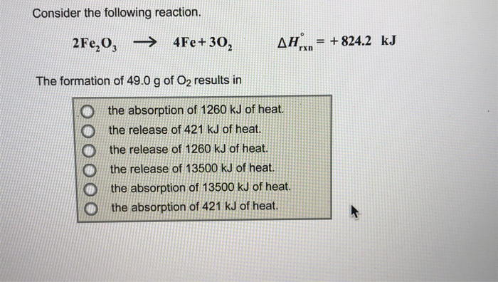 Solved Consider the following reaction. 2Fe,03 → 4Fe+3O2 | Chegg.com