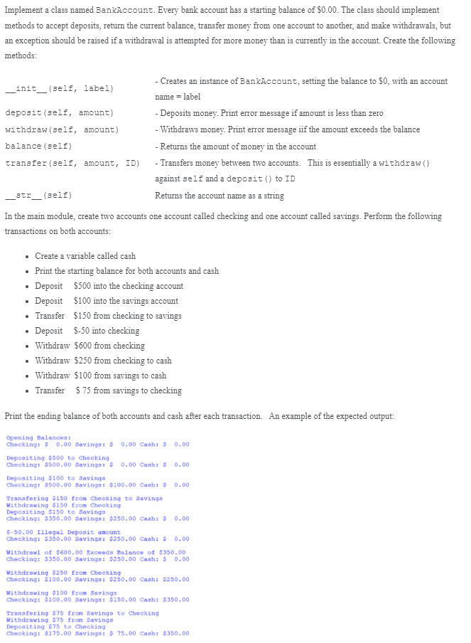 Solved Implement a class named BankAccount. Every bank | Chegg.com