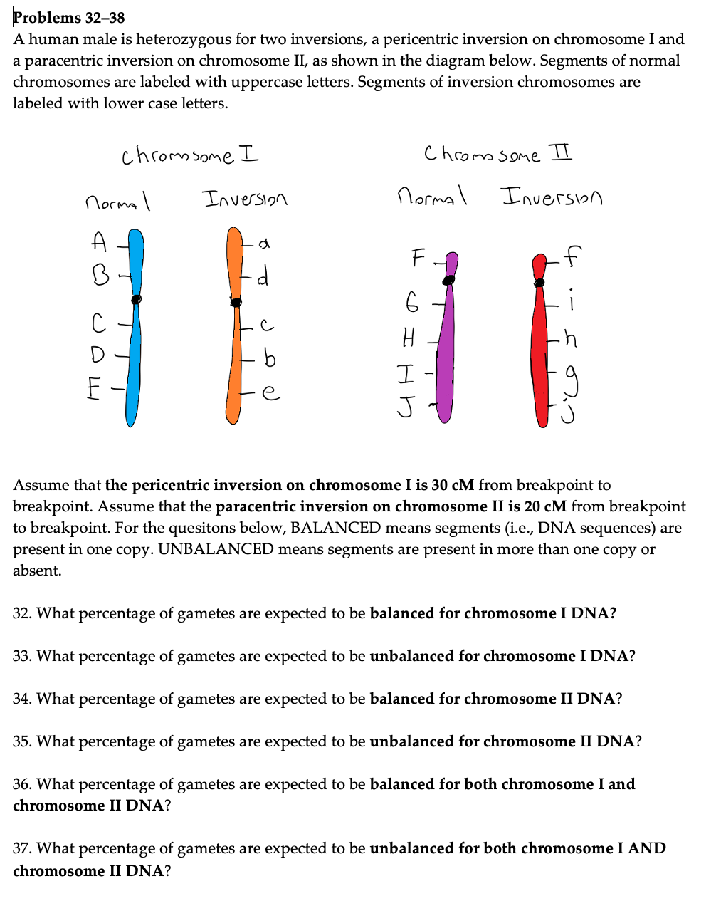 Solved Problems 32–38 A human male is heterozygous for two | Chegg.com