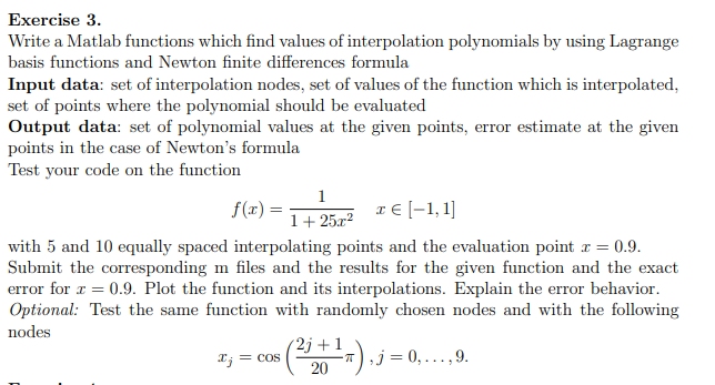 Exercise 3. Write a Matlab functions which find | Chegg.com