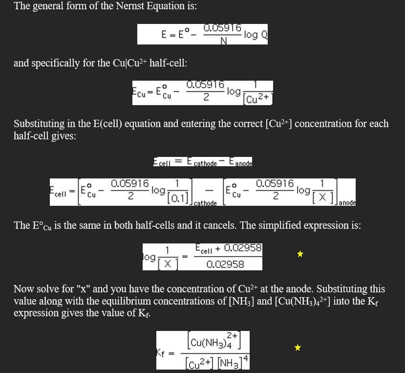 Solved The general form of the Nernst Equation is: E=Eº. and | Chegg.com