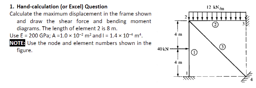 Solved 12 kN/m 2 1. Hand-calculation (or Excel) Question | Chegg.com