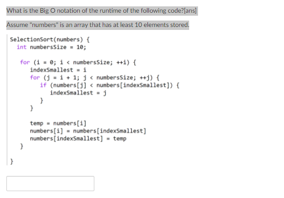 Solved What is the Big O notation of the runtime of the | Chegg.com