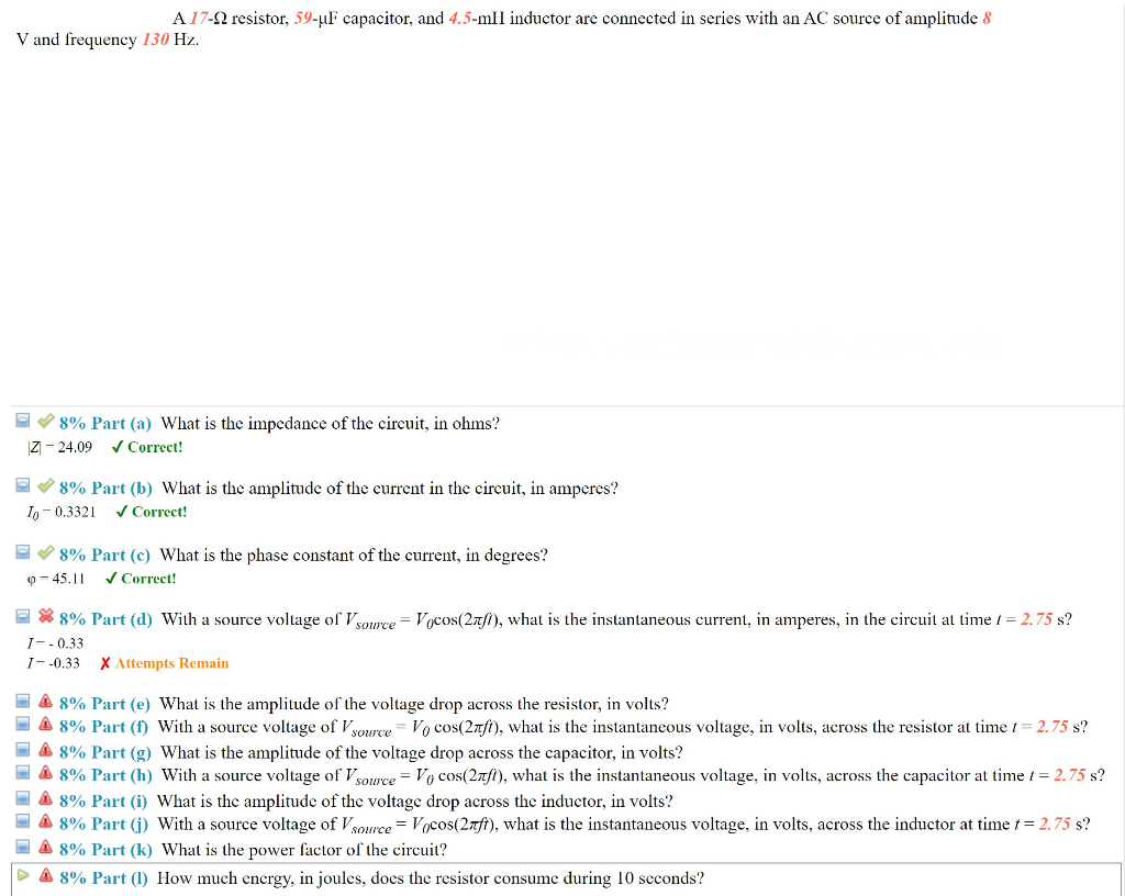 Solved A 17-22 resistor, 59-uF capacitor, and 4.5-ml | Chegg.com