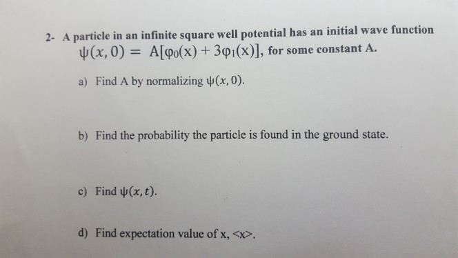 Solved 2- A particle in an infinite square well potential | Chegg.com