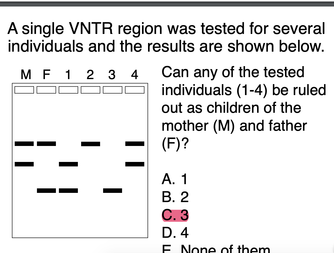 Solved A single VNTR region was tested for several | Chegg.com