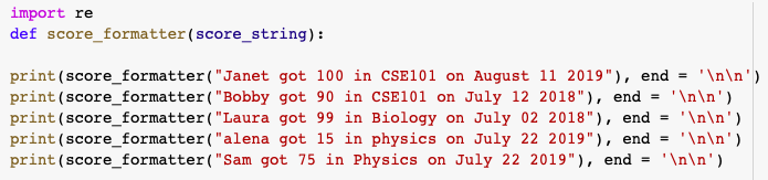 Solved Part 3: Score Formatter (20 points) Write a function | Chegg.com